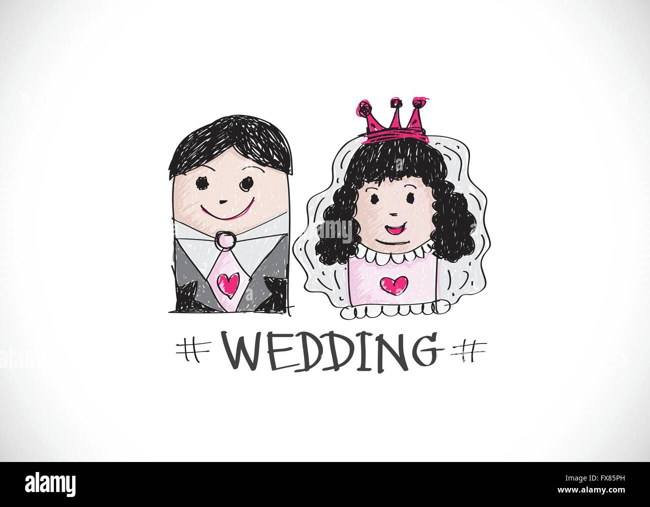 Cartoon hand drawn wedding couple wedding idea design Stock Vector ...