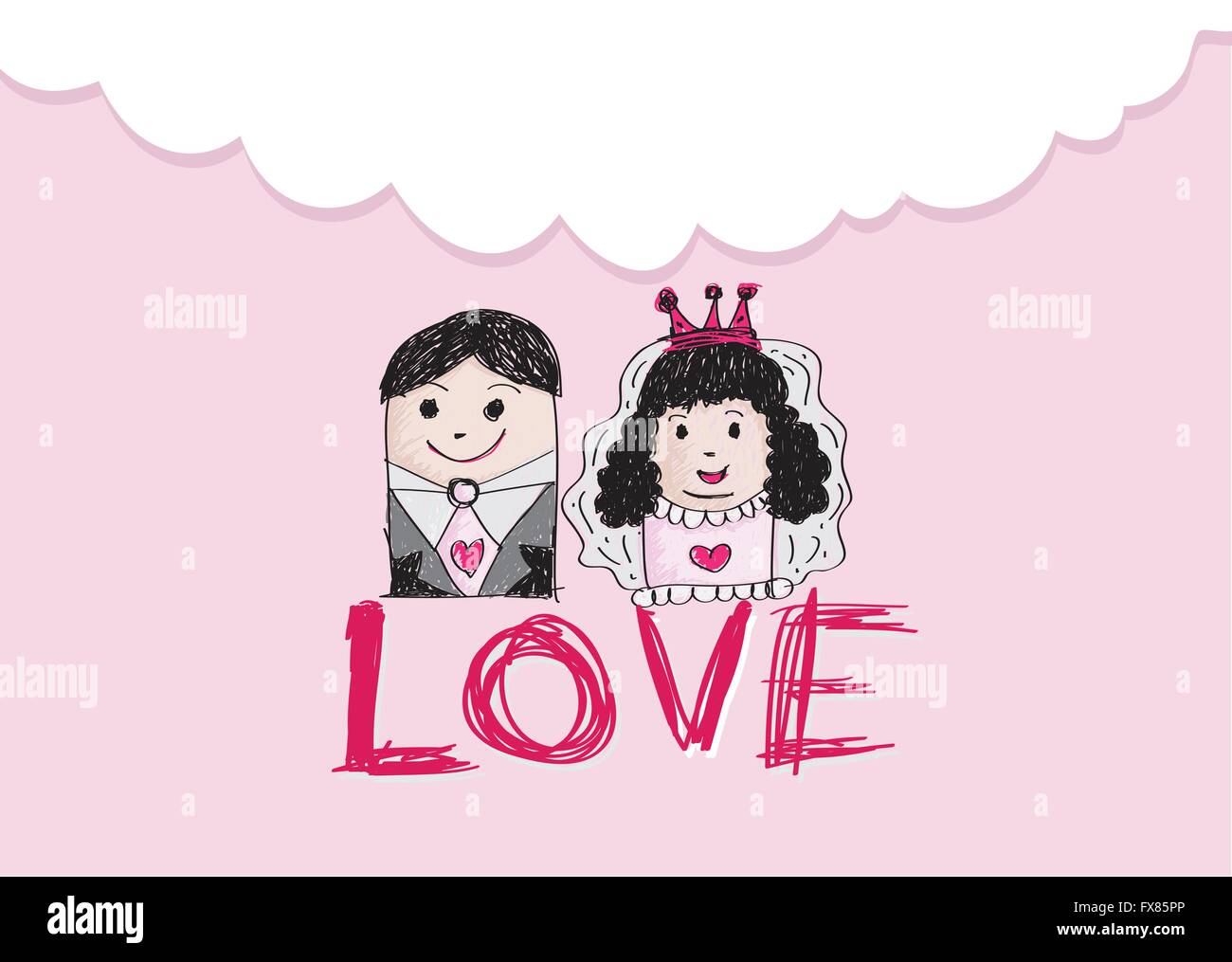 Cartoon hand drawn wedding couple wedding idea design Stock Vector ...