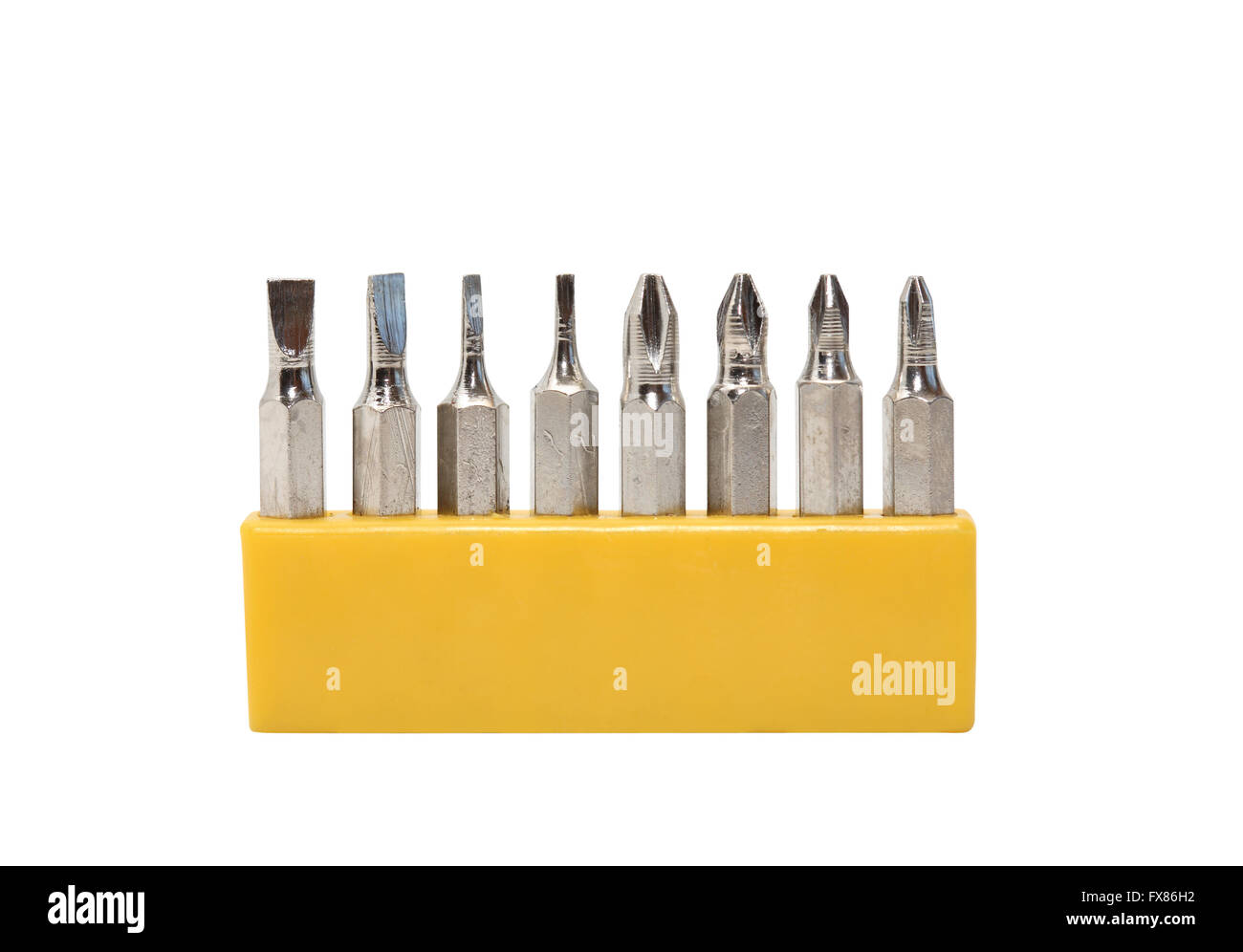 Screwdriver set in yellow plastic box on white background. Clipping ...