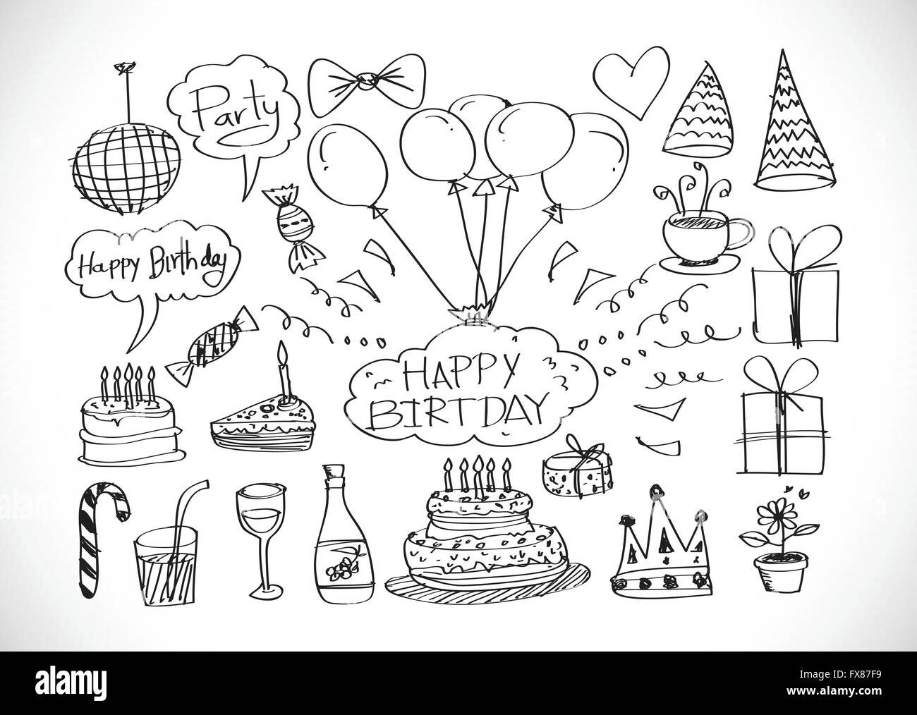 Hand drawn Birthday doodles Vector illustration Stock Vector Image ...