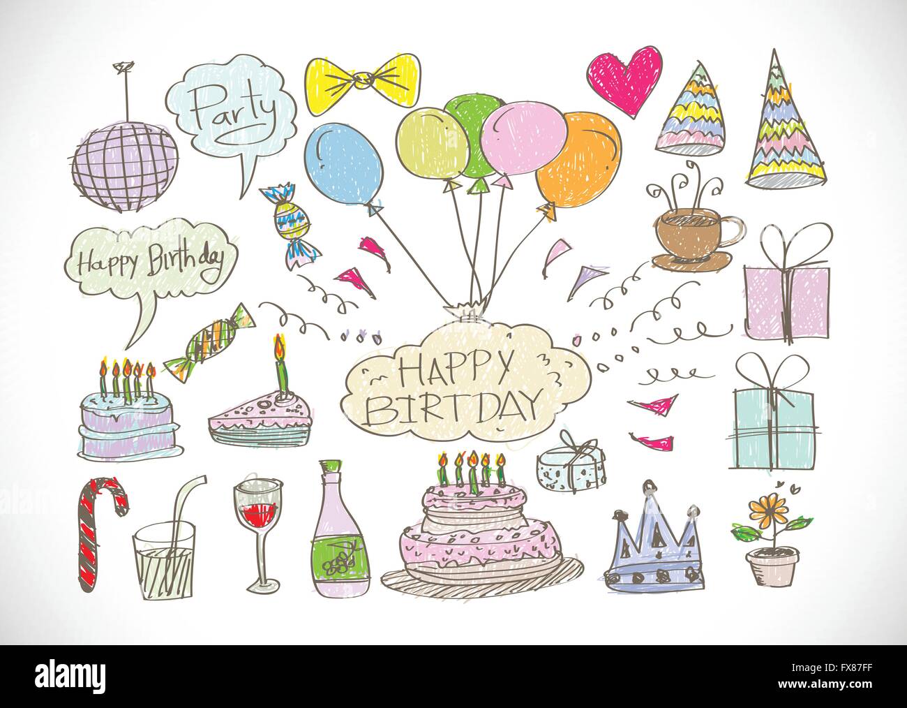 Hand drawn Birthday doodles Vector illustration Stock Vector Image ...