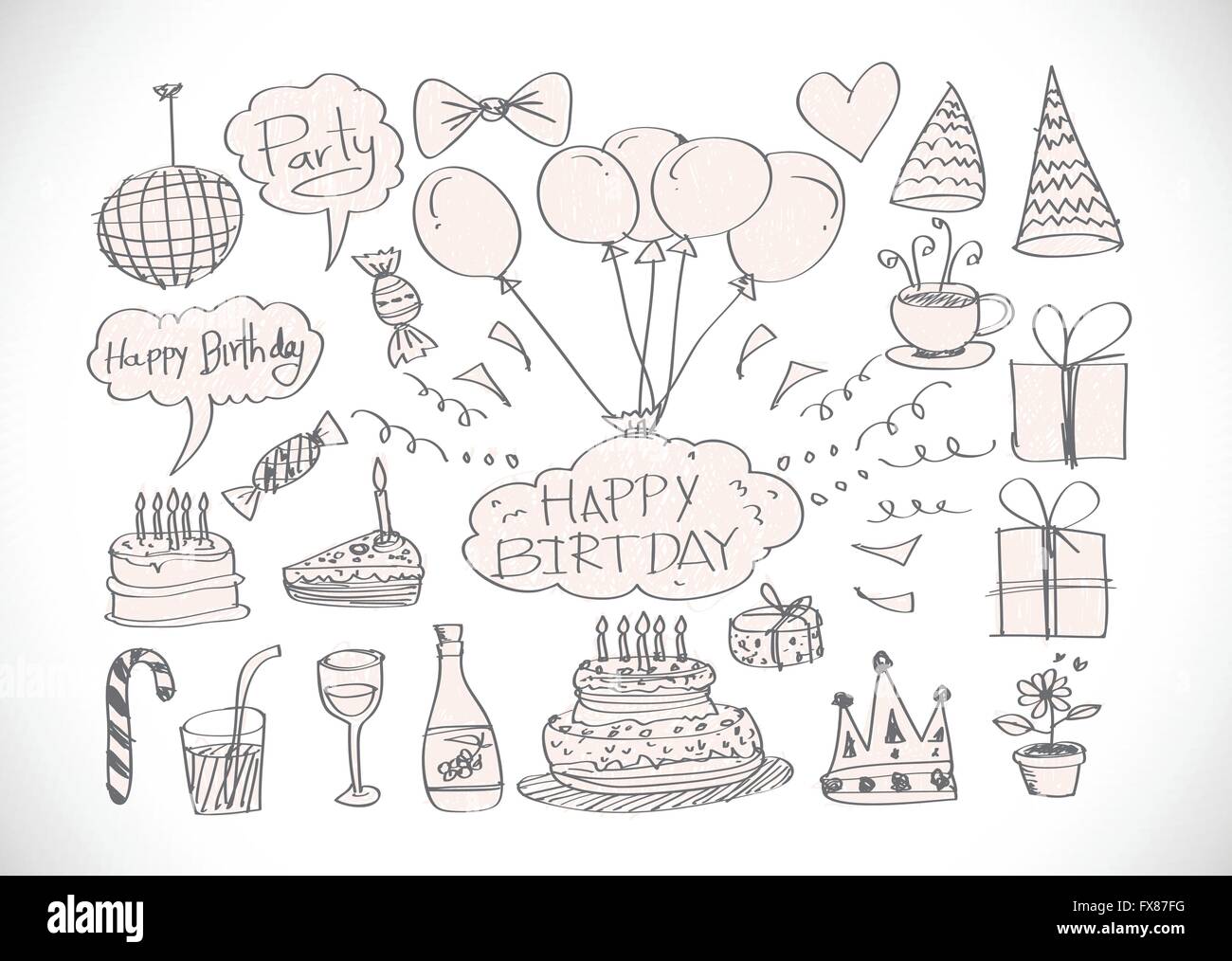 Hand drawn Birthday doodles Vector illustration Stock Vector Image ...