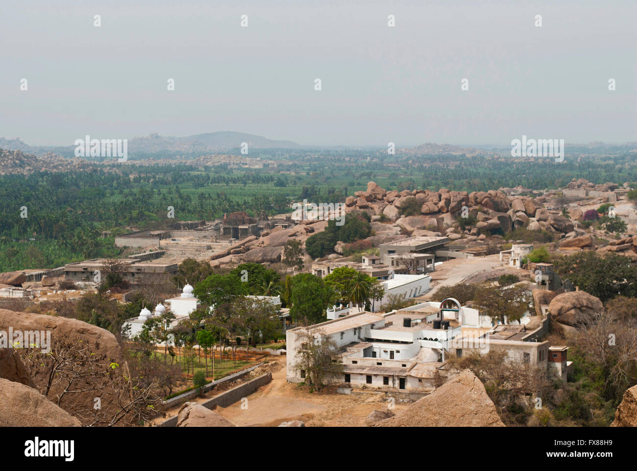 Aerial view of Hampi monuments from the south side of Matanga Hill ...
