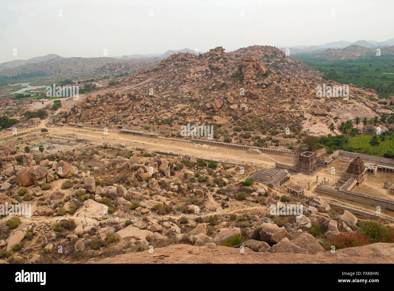 Aerial view of Achyuta Raya Temple and Courtesan's street from Matanga ...