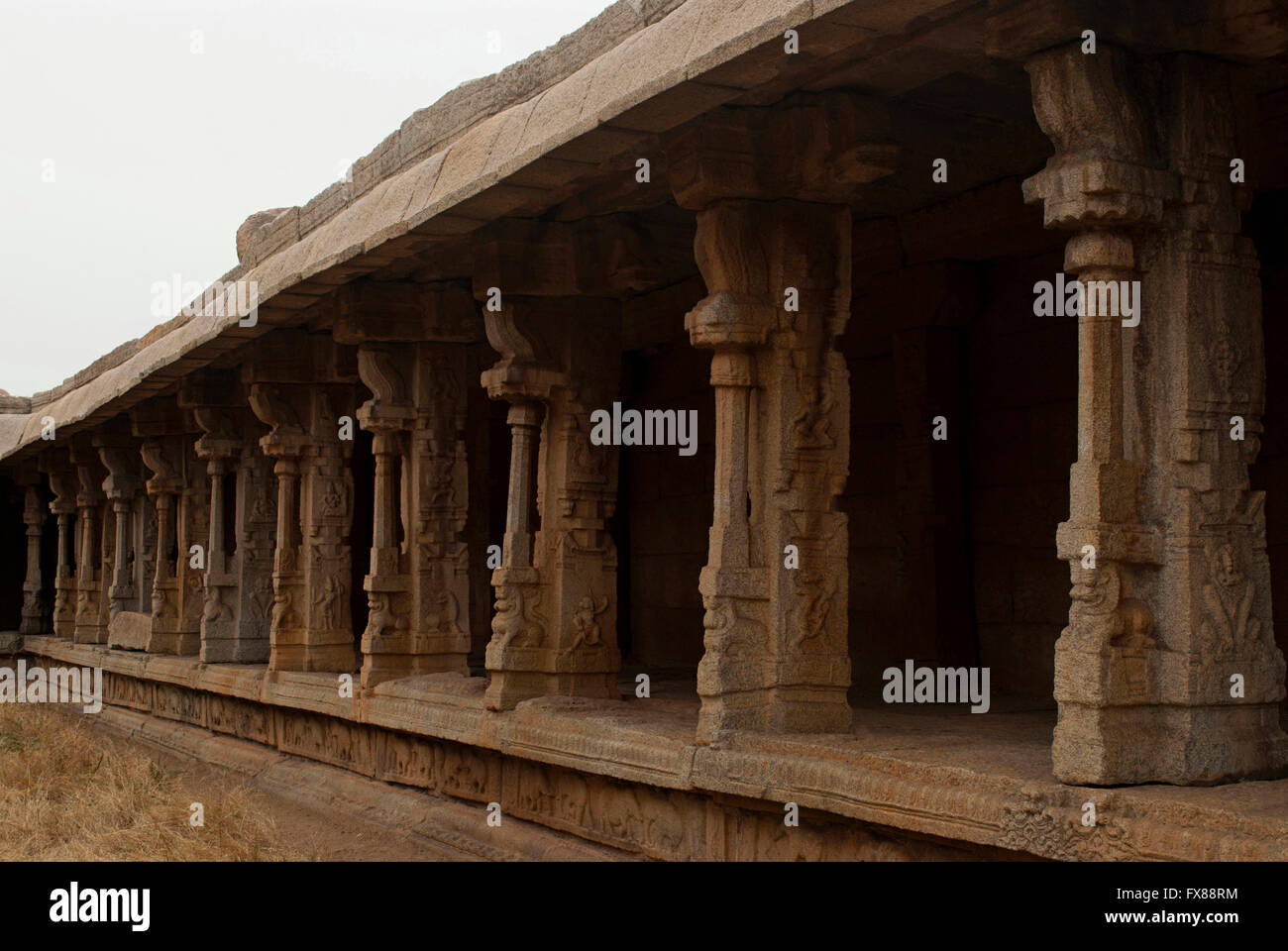 Carved pillars of the inner courtyard, cloisters or pillared verandah ...