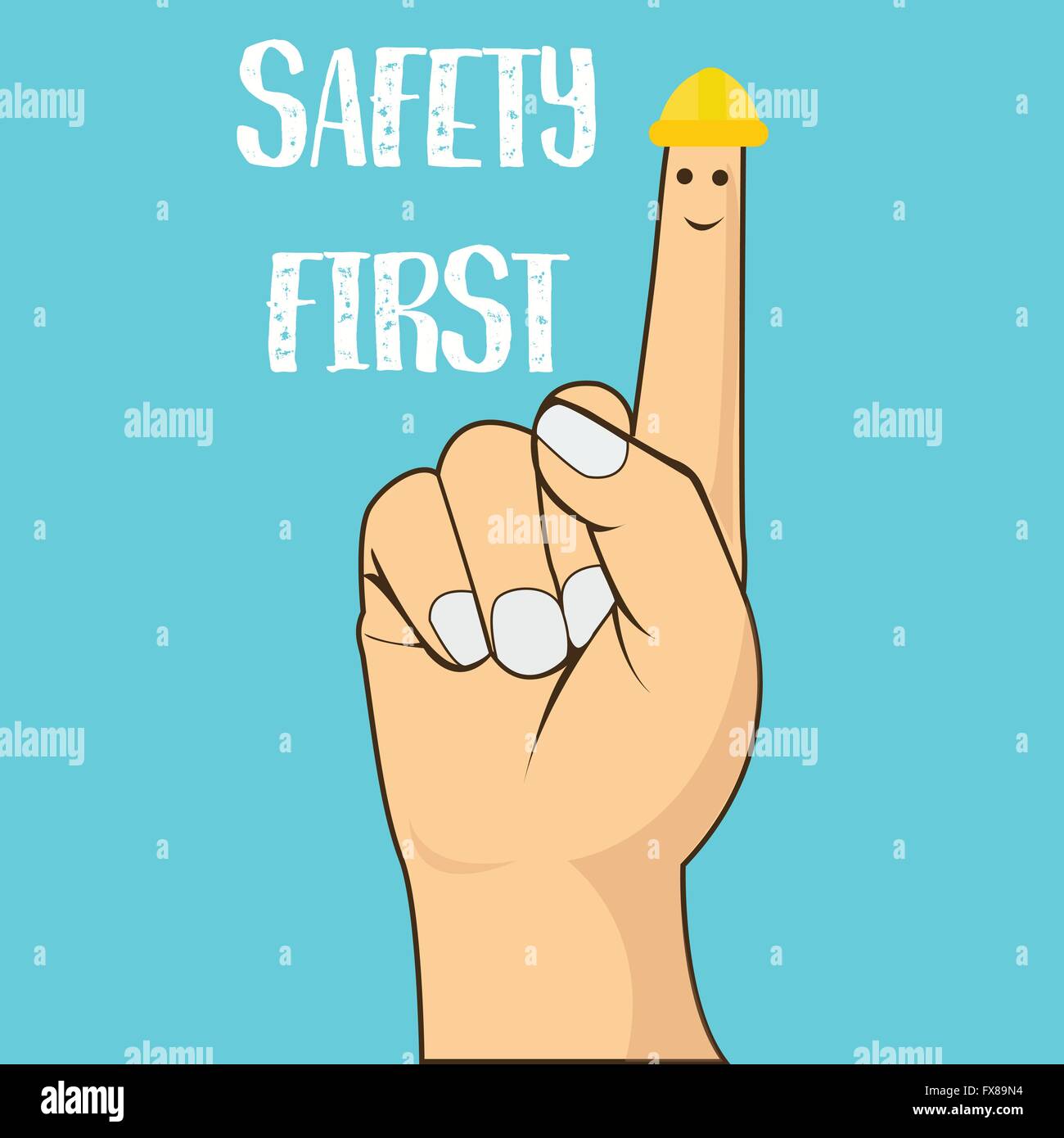 safety first finger pointing wearing helmet vector illustration concept ...