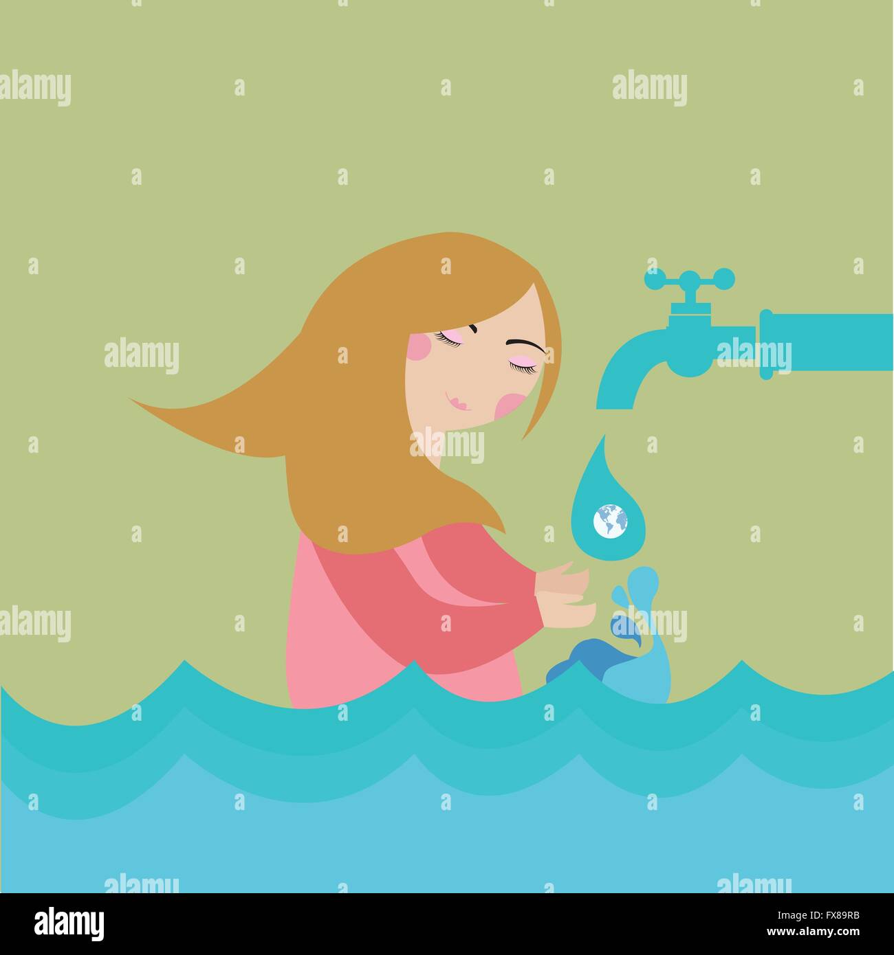 save saving water woman flood drop of vector illustration Stock Vector ...