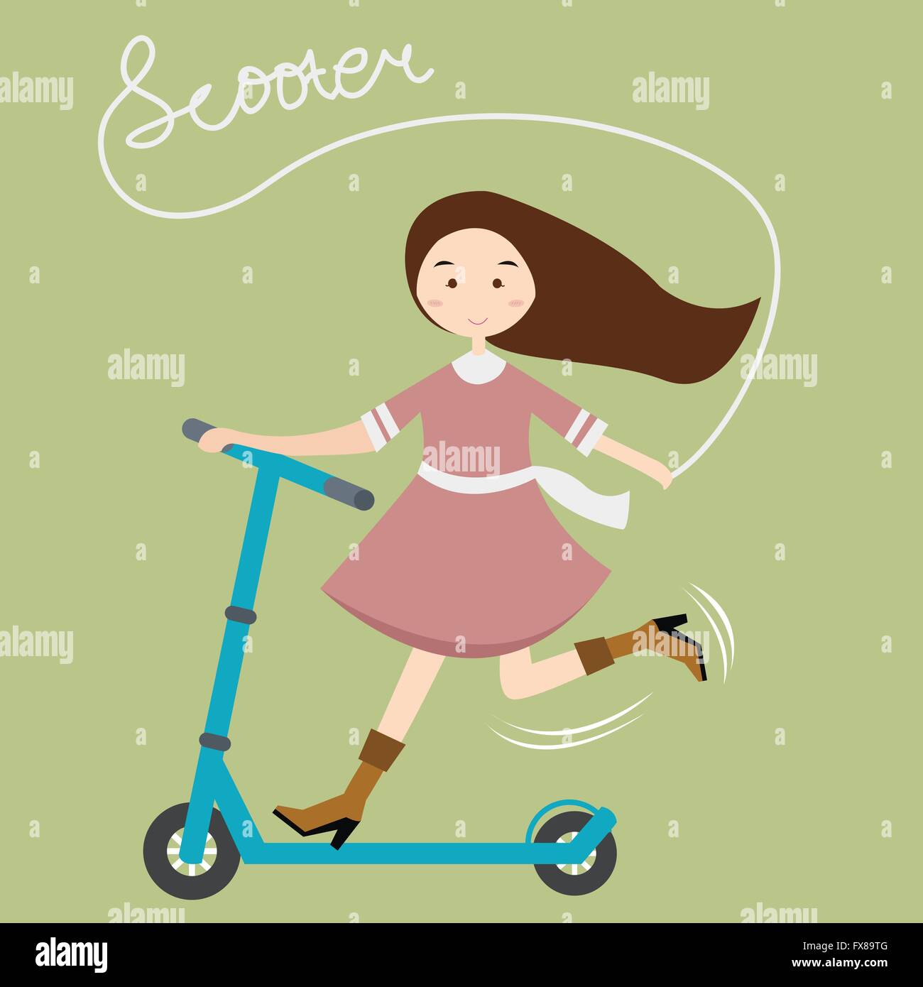 girls kids female having fun riding scooter happy child active ...