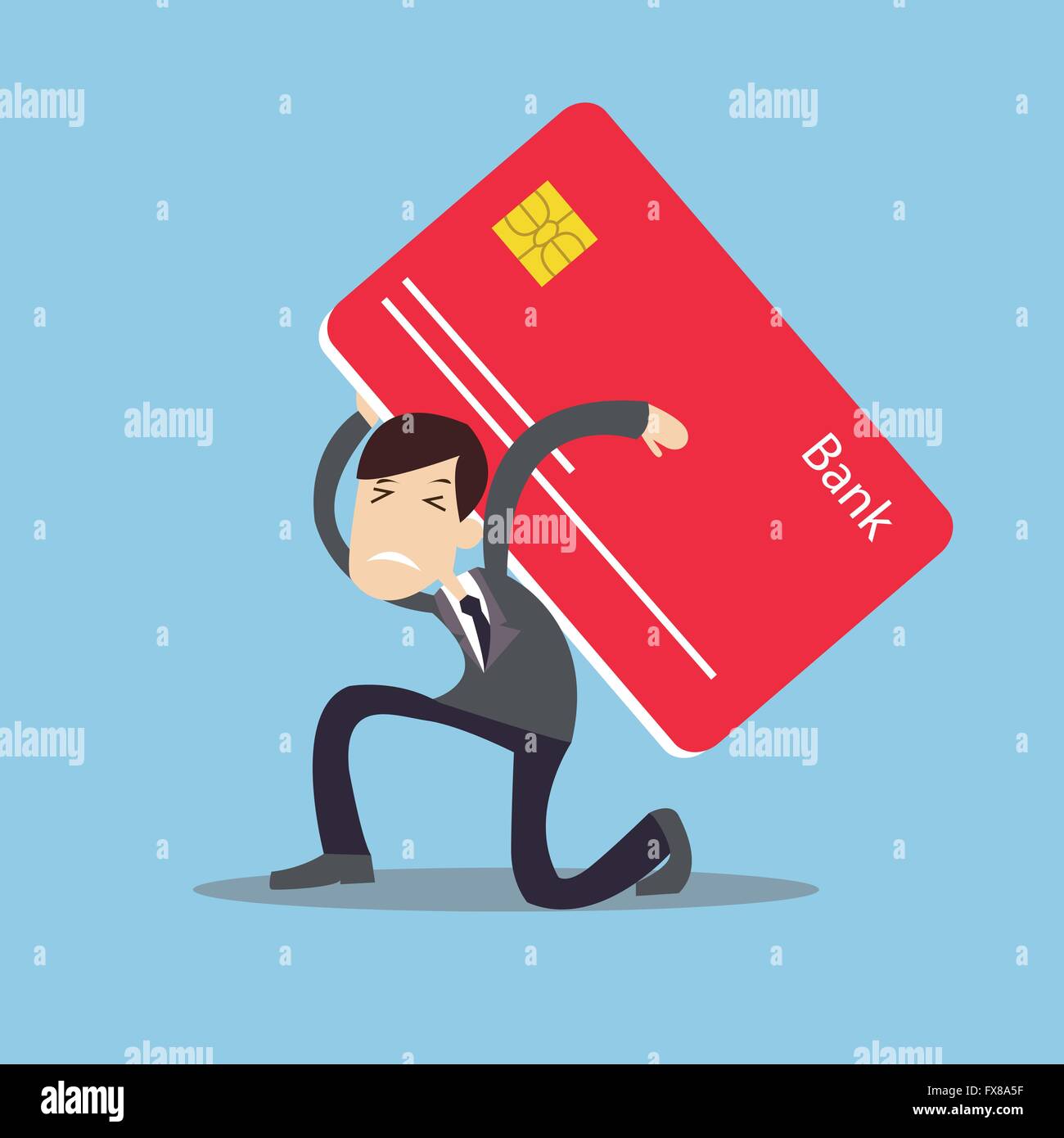 man carrying heavy credit card debt financial management trouble burden ...