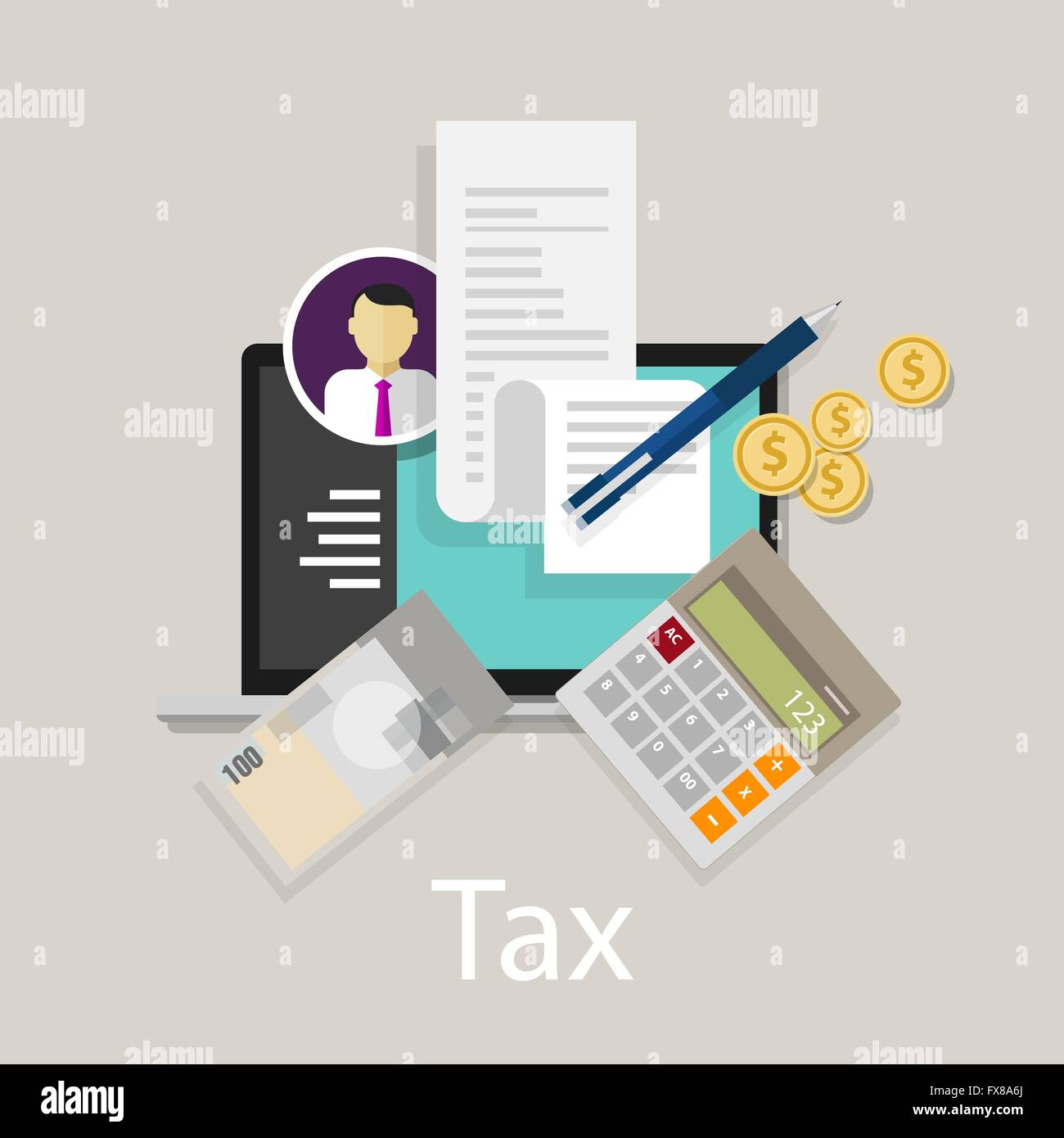 pay tax taxes money icon income taxation currency calculating Stock ...