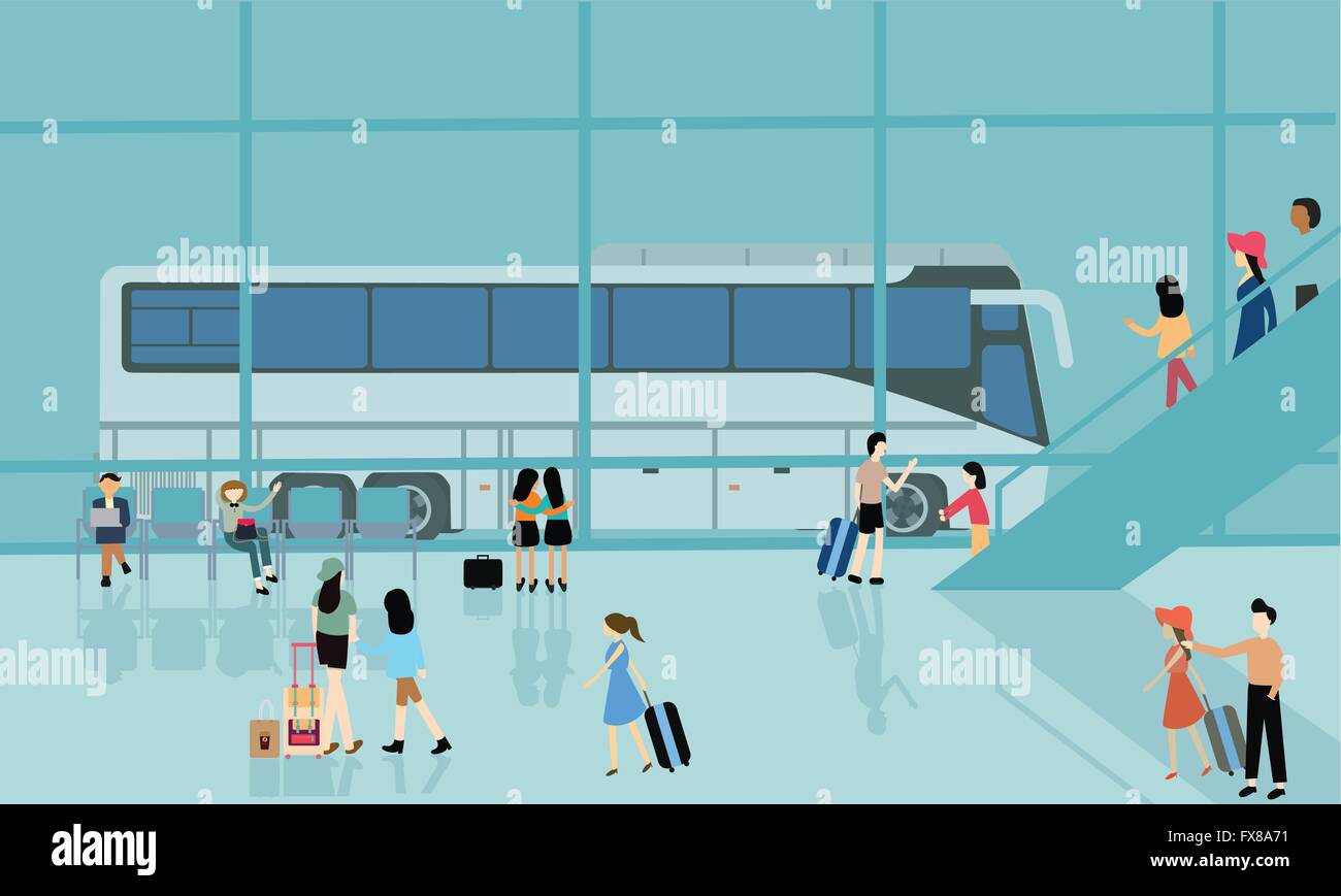 bus terminal station bussy activities people arrive departure go for ...