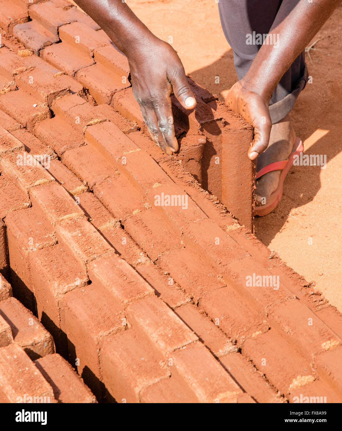 Interlocking bricks made by press molding sandy earth and cement with ...