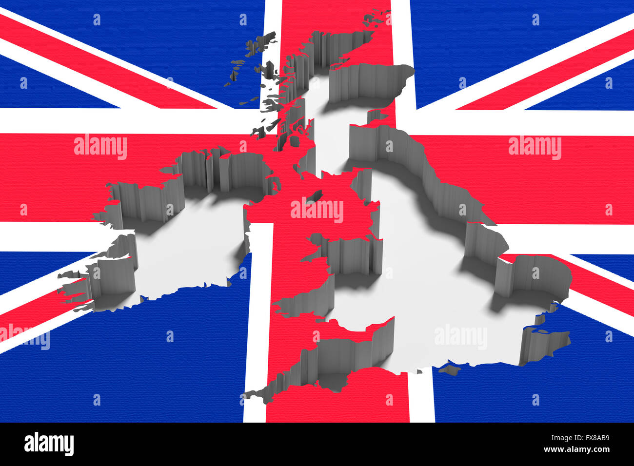 3d rendering of UK map and flag on background Stock Photo - Alamy