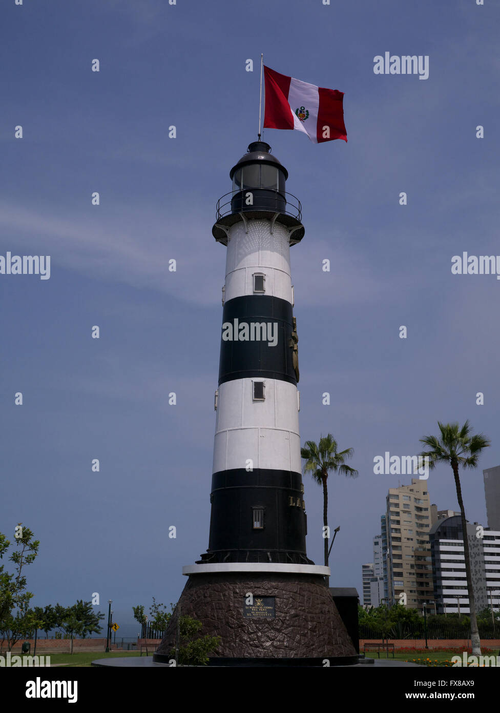 Lighthouse on cliff top walk in Lima Peru with view over sea Stock ...