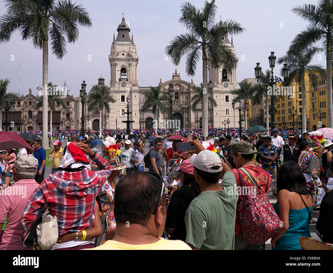 Lima Cathedral on the east side of Plaza Mayor in central Lima, Peru ...