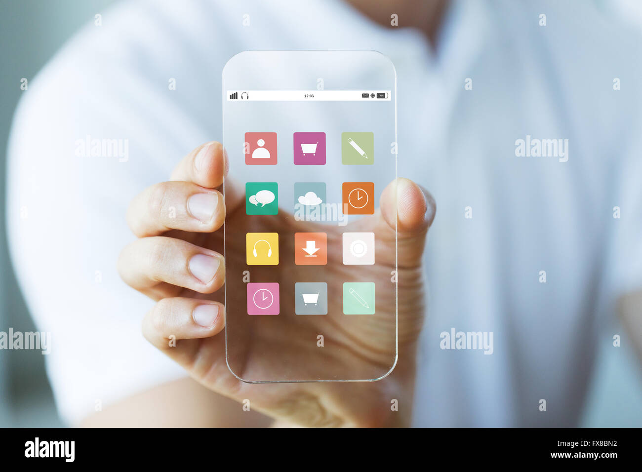 close up of male hand showing smartphone menu Stock Photo - Alamy