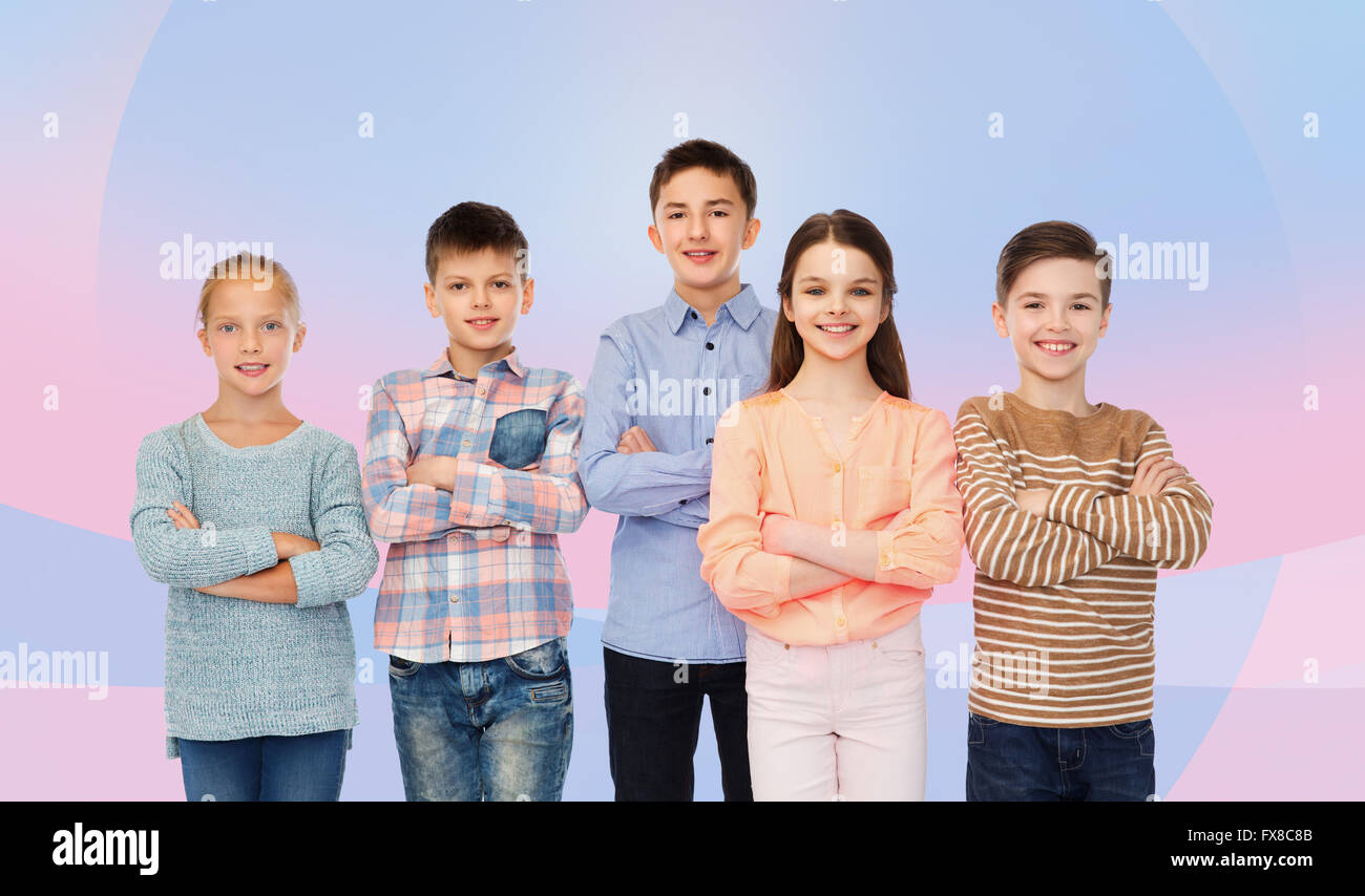 happy smiling children with crossed hands Stock Photo - Alamy