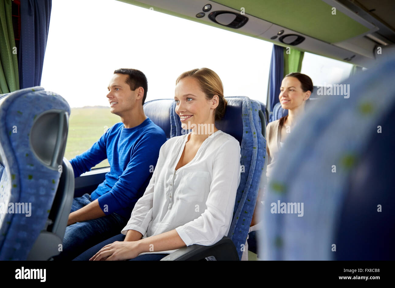 group of happy passengers in travel bus Stock Photo - Alamy