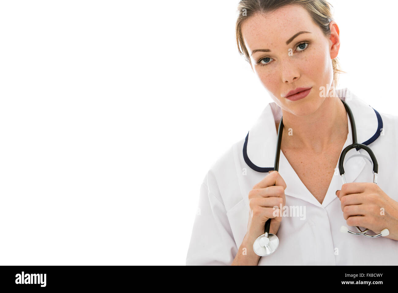 Thoughtful Sad Tired Female Doctor With A Stethoscope Isolated Against ...