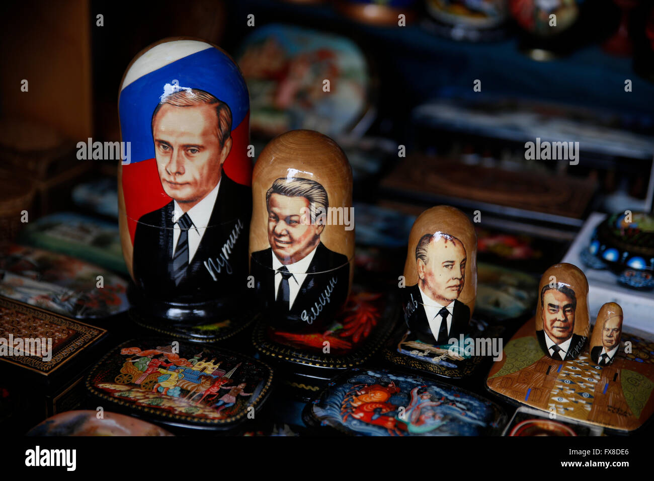 Images of former leaders of the Soviet Union adorn matryoshka dolls at ...