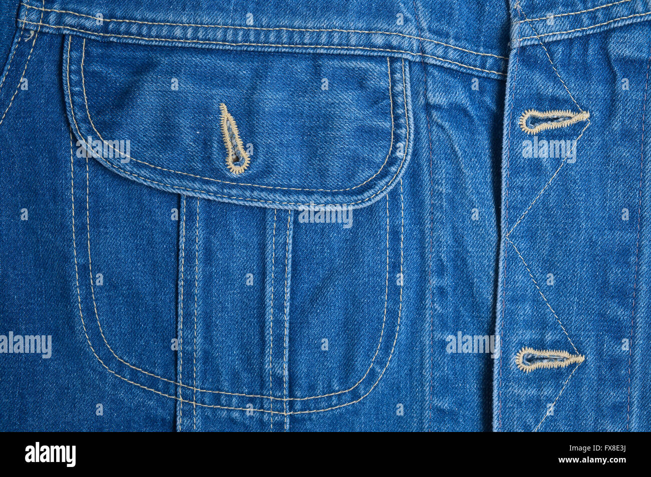 Casual blue Denim jacket close up detail. Fashion, textures and ...