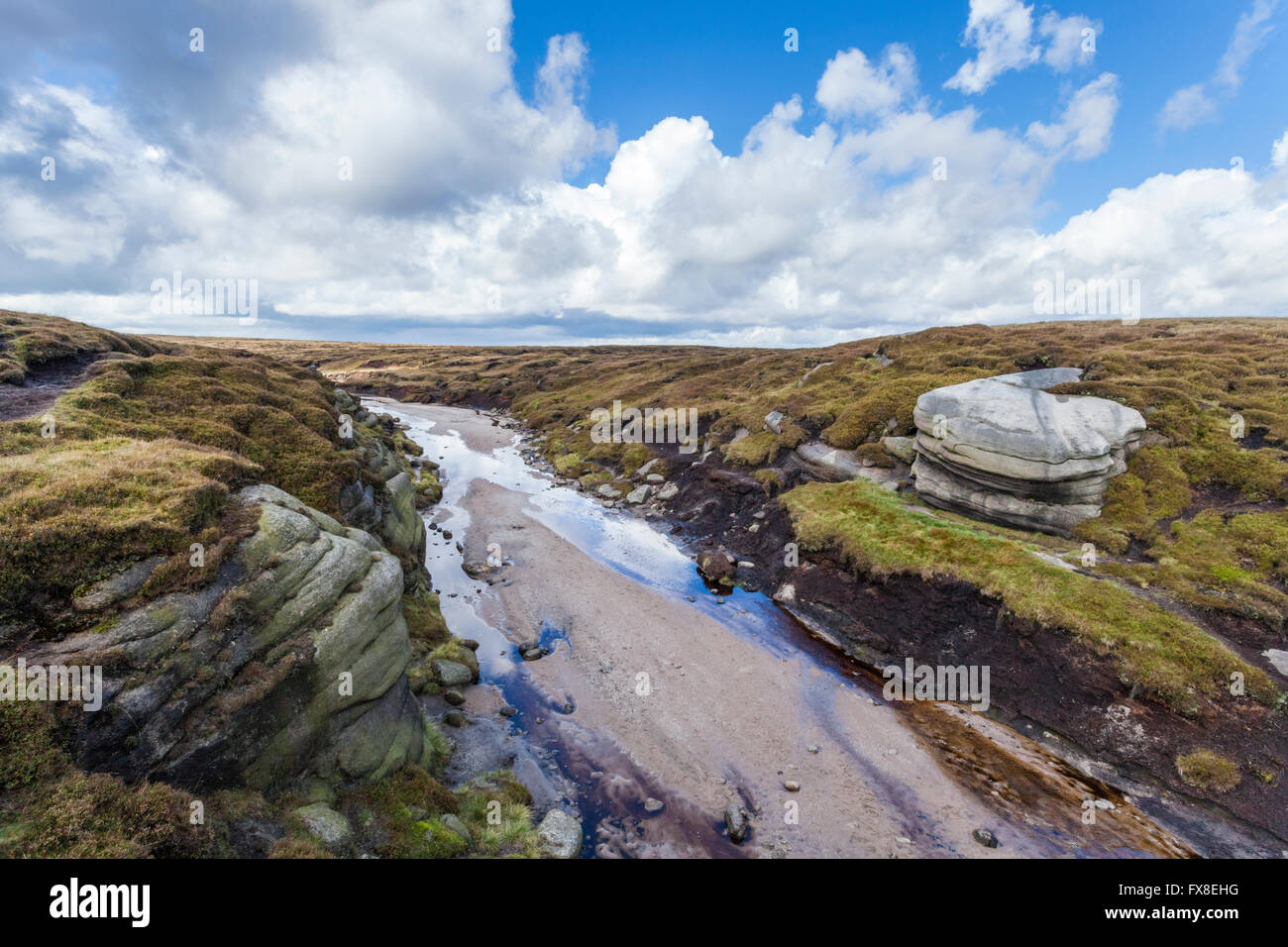 Looking down on Kinder Gates and the River Kinder on Kinder Scout ...