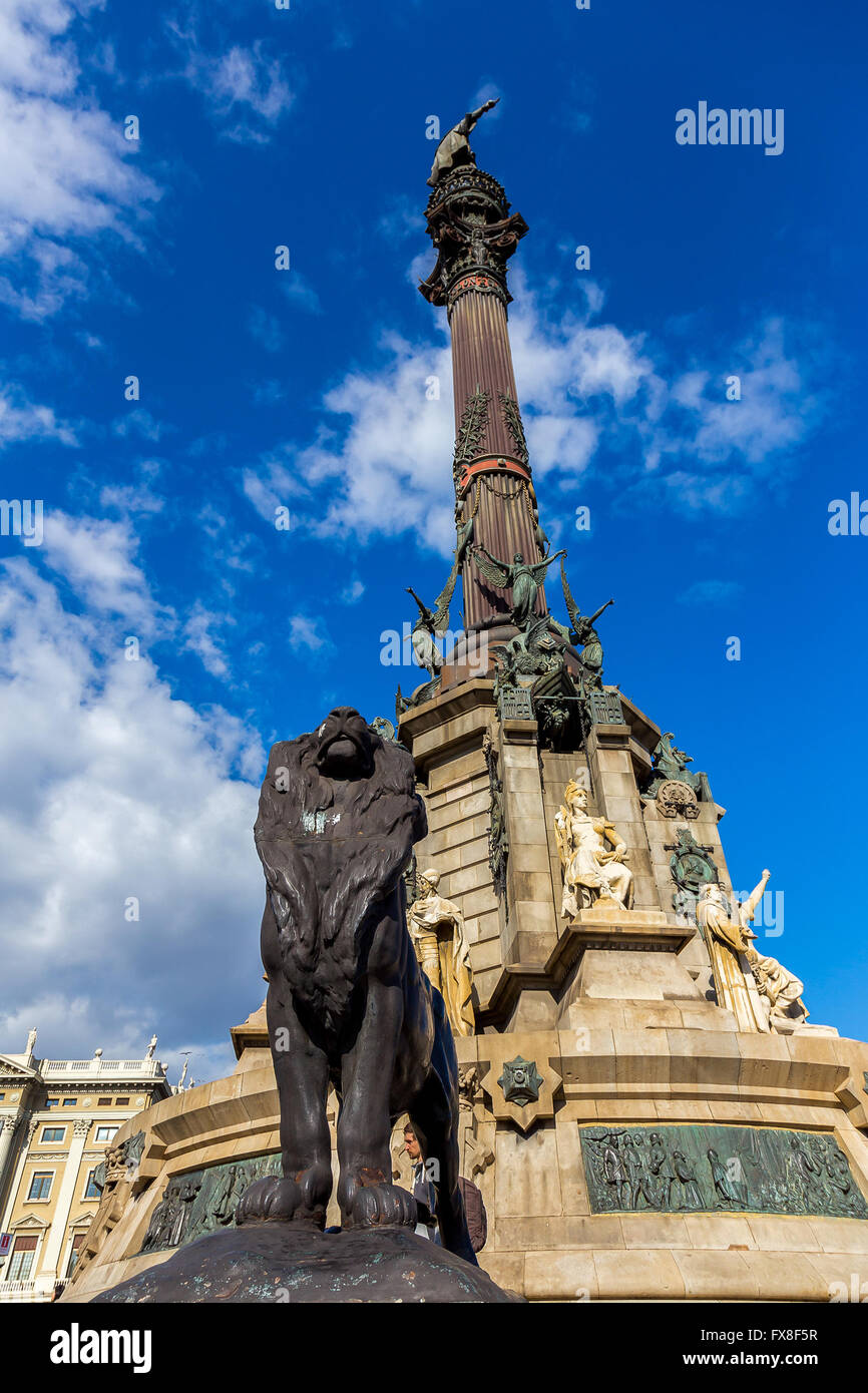 Columbus Monument at the waterfront in Barcelona, Catalonia, Spain ...