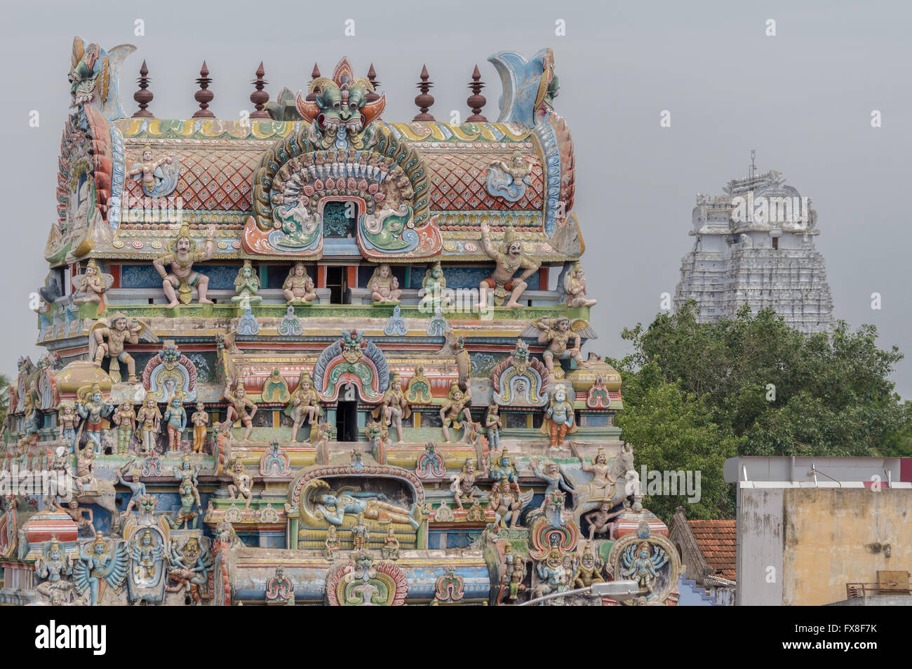 Gopuram with Vellai Gopuram in background Stock Photo - Alamy