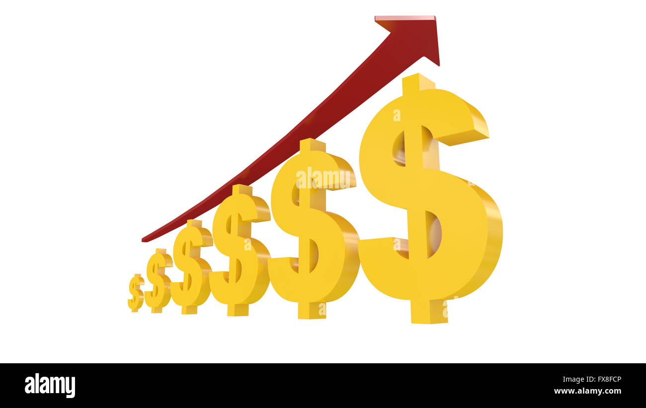3d illustration of us dollar symbols with rising arrow Stock Photo - Alamy