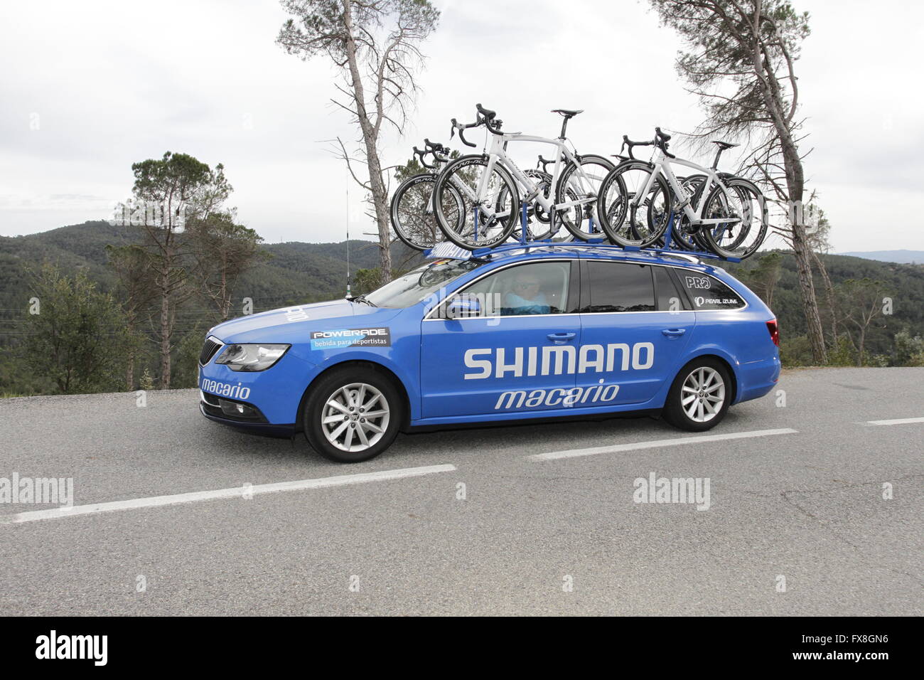 Team Shimano Macarlo support car in the Tour of Catalonia 2016 near ...