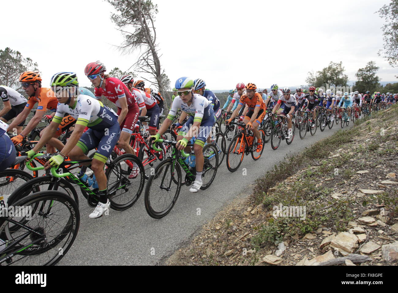Professional cyclists competing in the Tour of Catalonia 2016 near ...