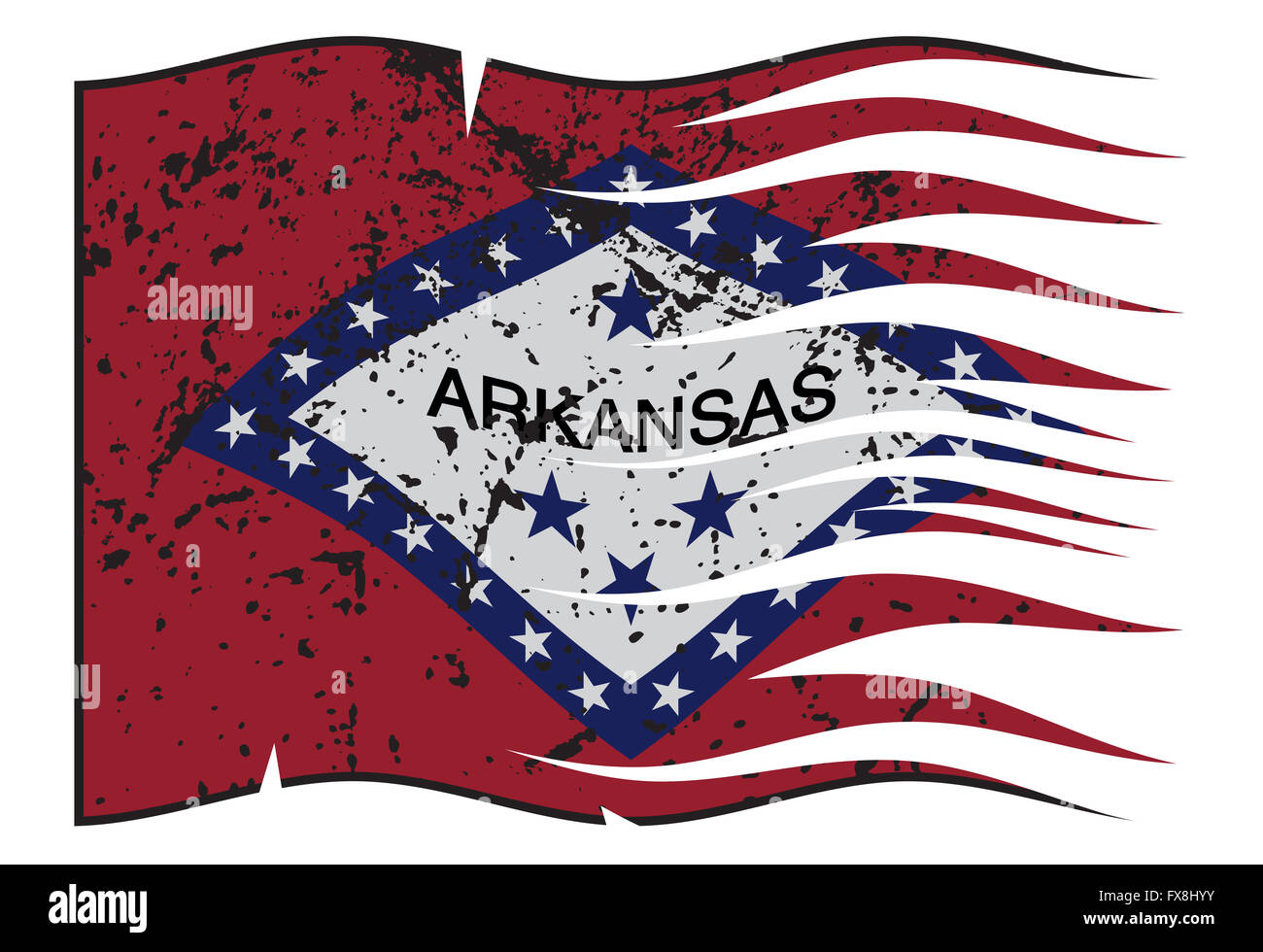 A grunged and wavy Arkansas state flag isolated on a white background ...
