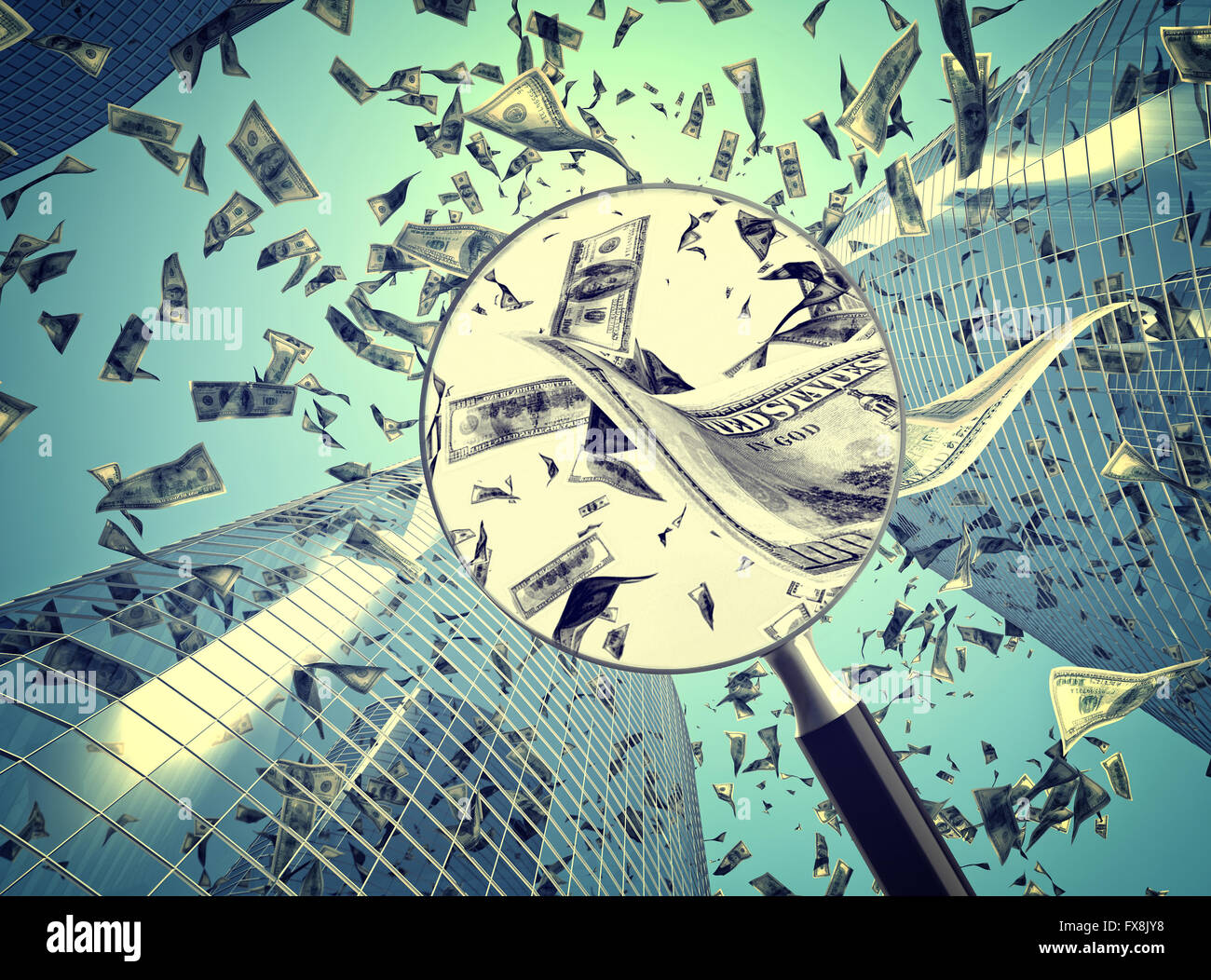 dollar rain and skyscraper background Stock Photo - Alamy