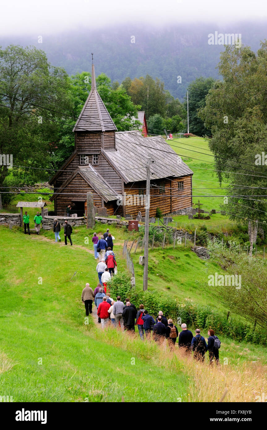 Tourists visiting Holdhus timber church in Norway Stock Photo - Alamy