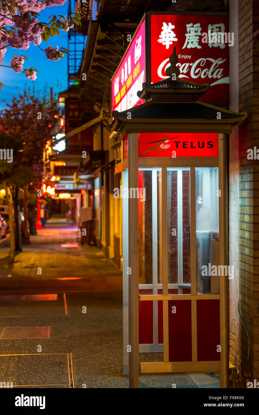 Telephone booth in Chinatown at dusk-Victoria, British Columbia, Canada ...
