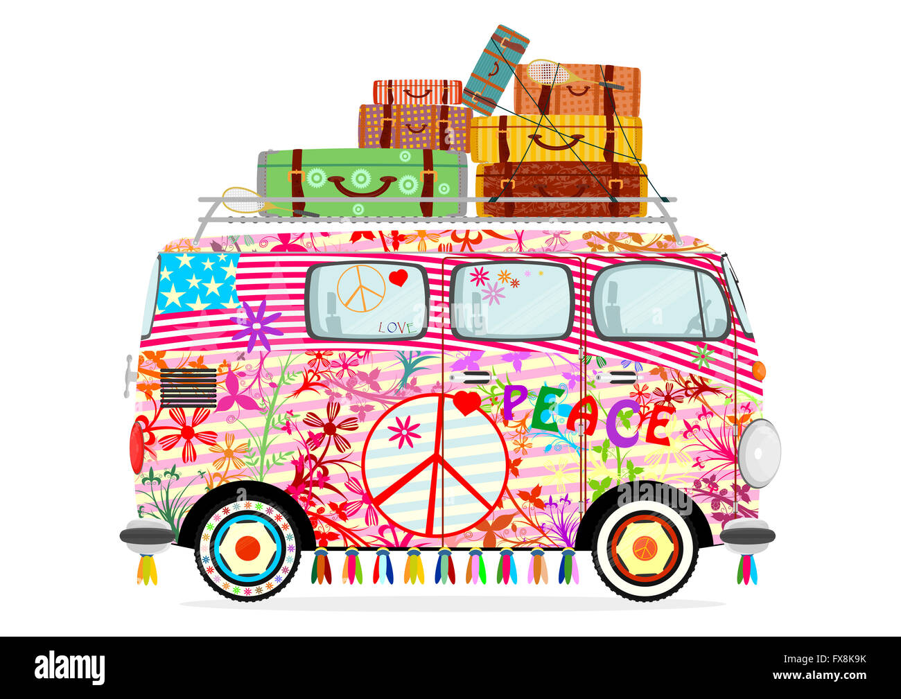 Hippie van cartoon illustration hi-res stock photography and images - Alamy