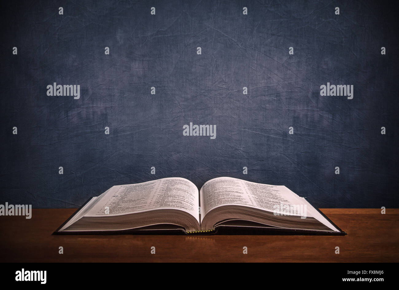 Open Bible on a wood table. ( church concept Stock Photo - Alamy