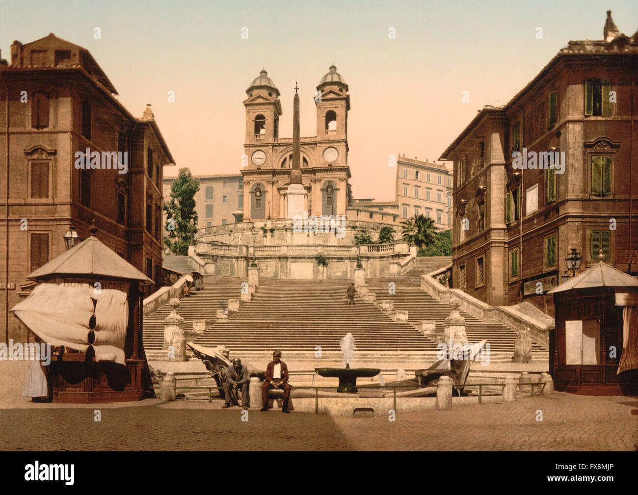 Trinita dei Monti, Rome, Italy, Photochrome Print, circa 1900 Stock ...