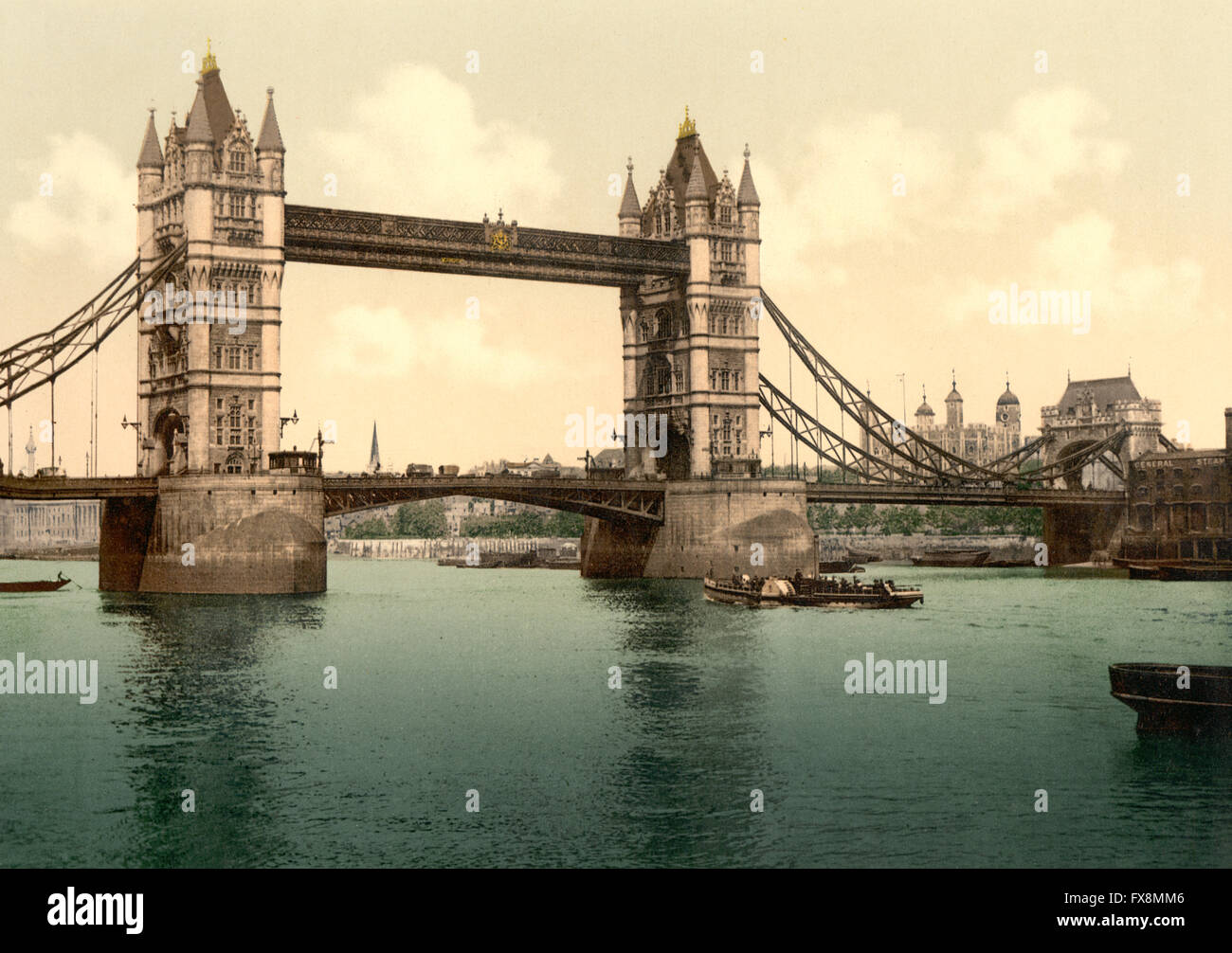 Tower Bridge, London, England, Photochrome Print, circa 1900 Stock ...