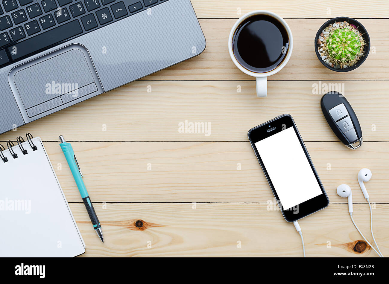 Office desk with smartphone, top view Stock Photo - Alamy