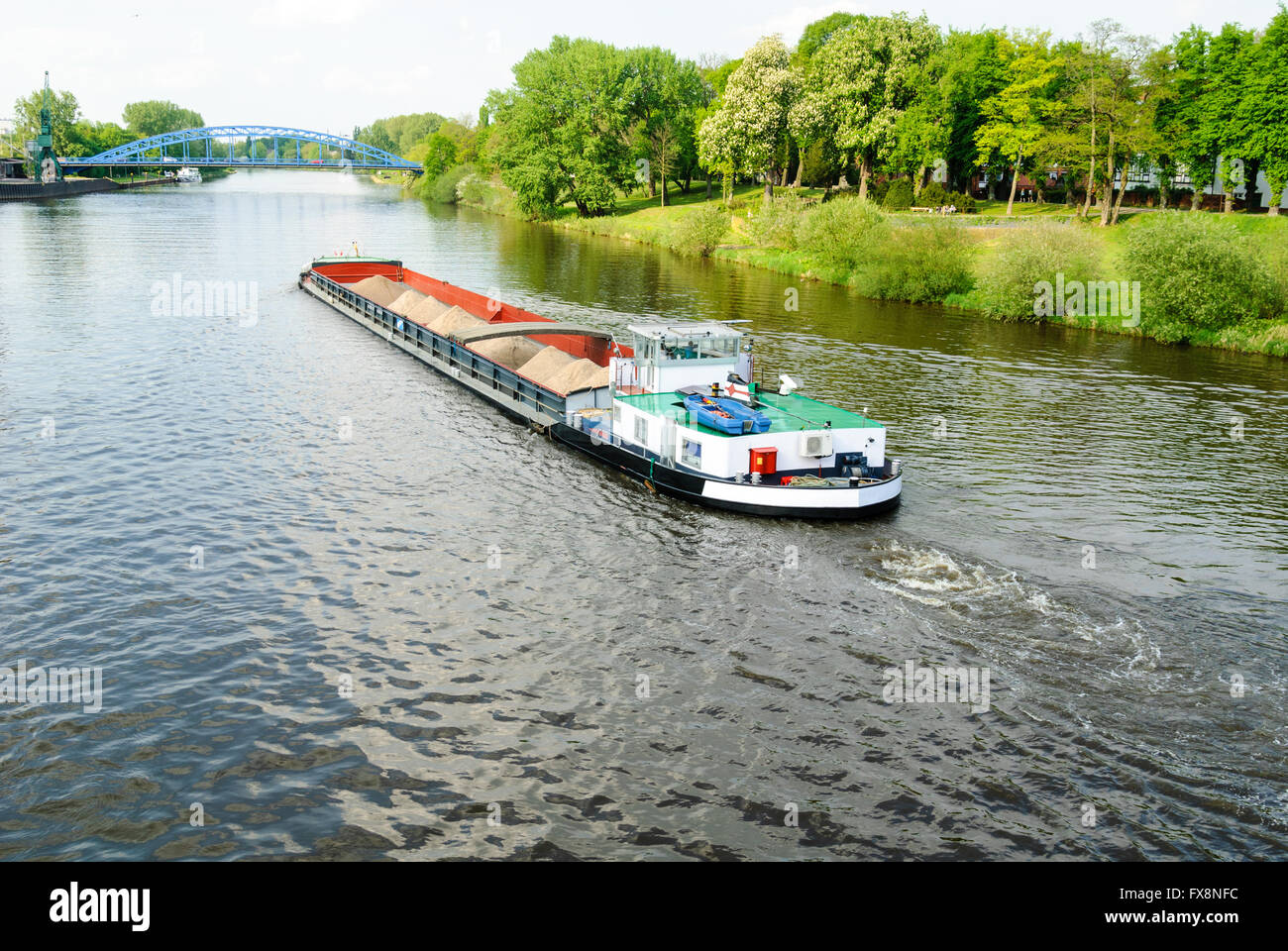 Cargo ship on the river Weser near Nienburg Stock Photo - Alamy