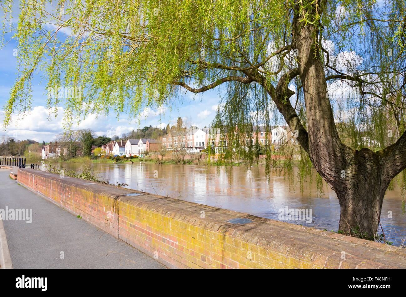 Flood defences on the River Severn at Bewdley, Worcestershire, England ...
