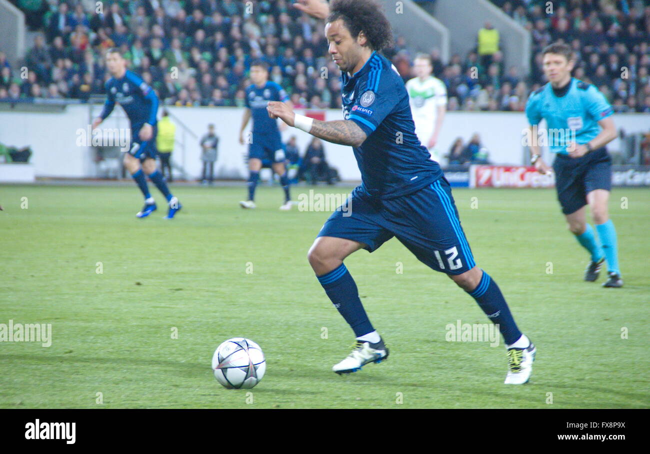 Marcelo in action during the league champion Wolfsburg match - Real ...