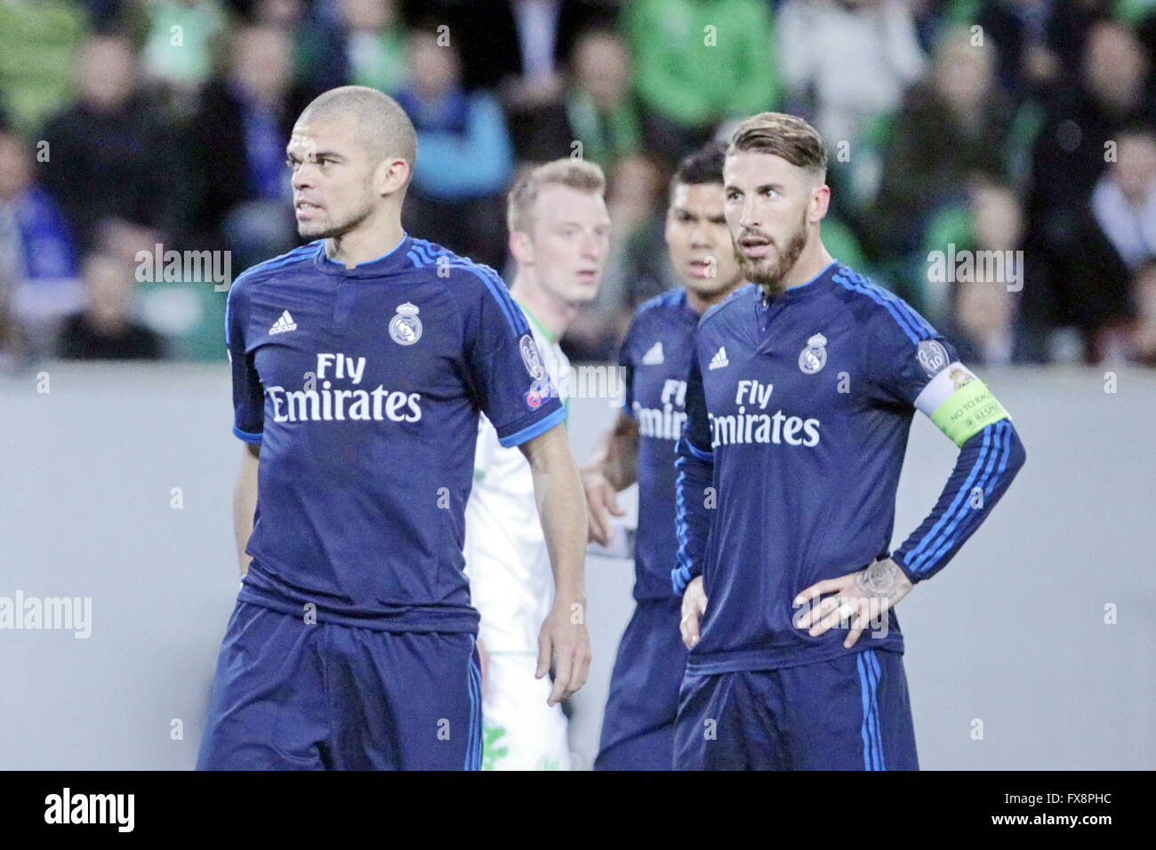 Pépé and Sergio Ramos in action during the league champion Wolfsburg ...