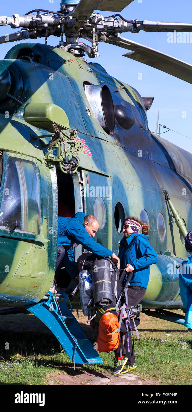 Helicopter Landing Ground and People Preparing for Boarding Stock Photo ...