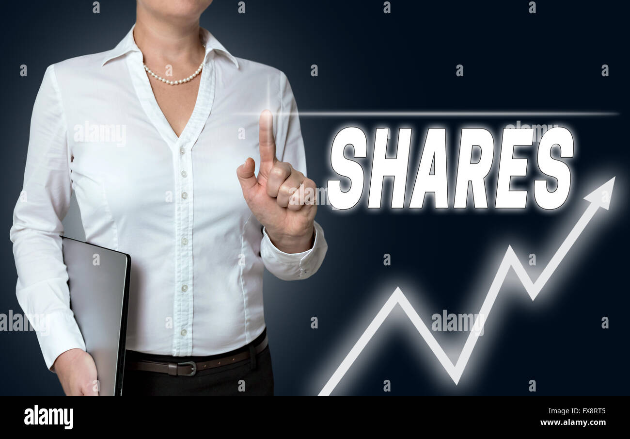 shares touchscreen is operated by businesswoman background Stock Photo ...