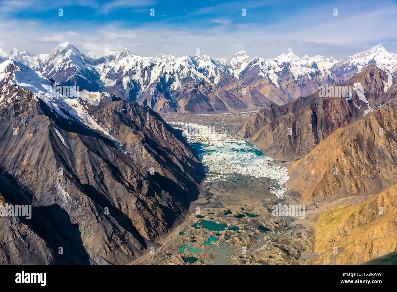 Moraine Glacier Lake Aerial View Mountain Canyon and Summits Stock ...