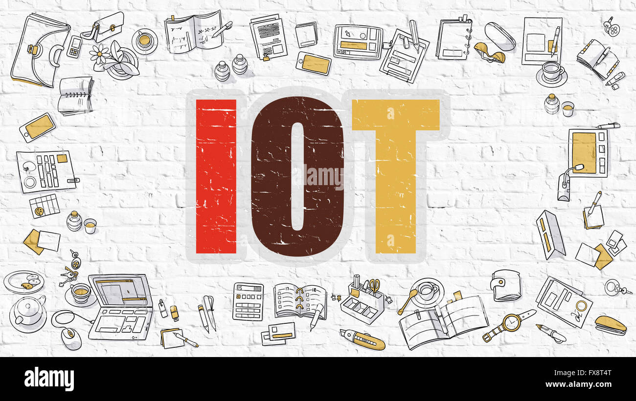IOT Concept with Doodle Design Icons Stock Photo - Alamy