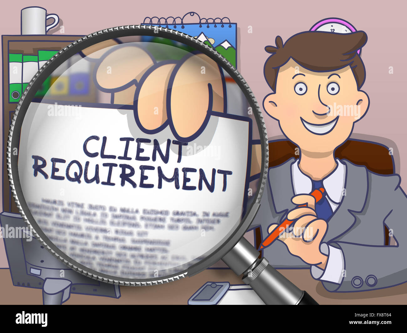 Client Requirement through Lens. Doodle Concept Stock Photo - Alamy