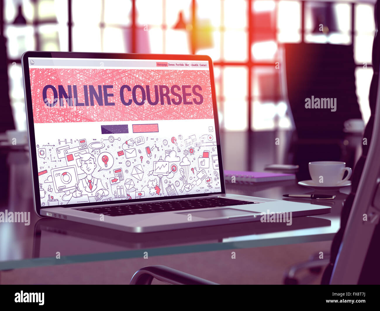 Online Courses on Laptop in Modern Workplace Background Stock Photo - Alamy